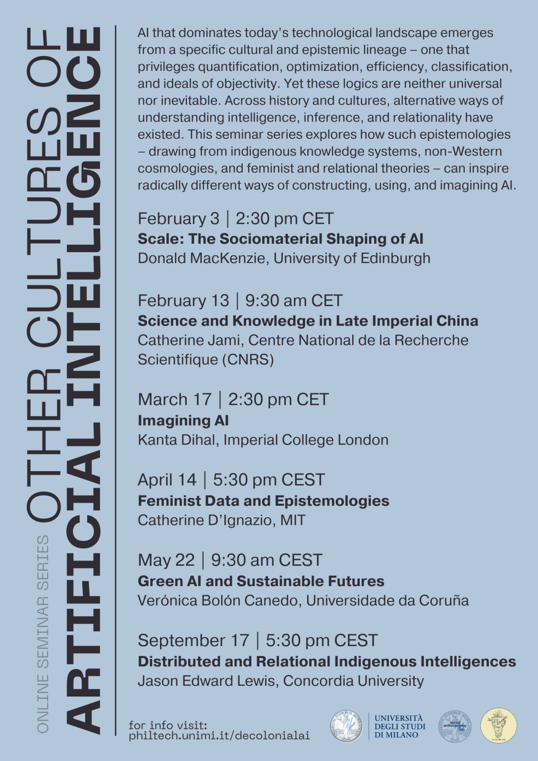 OTHER CULTURES OF AI - Online Seminar Series - PHILTECH